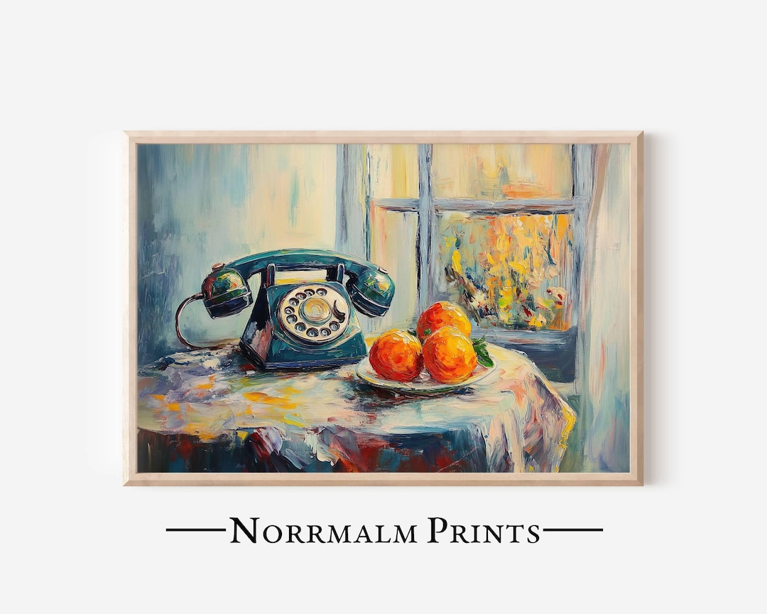Printable Retro Rotary Telephone Wall Art, Interior Still Life Painting ...