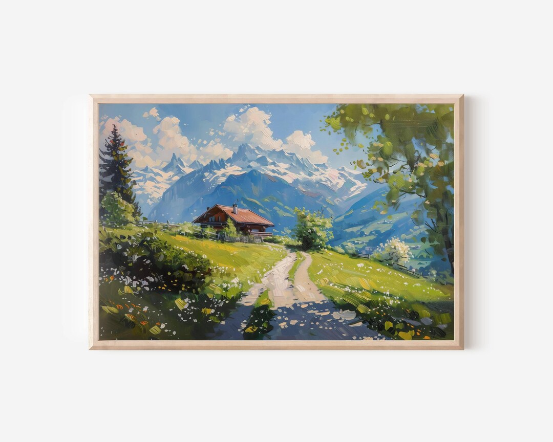 Printable Alpine Scenery Wall Art, Mountain Landscape Painting, Summer ...