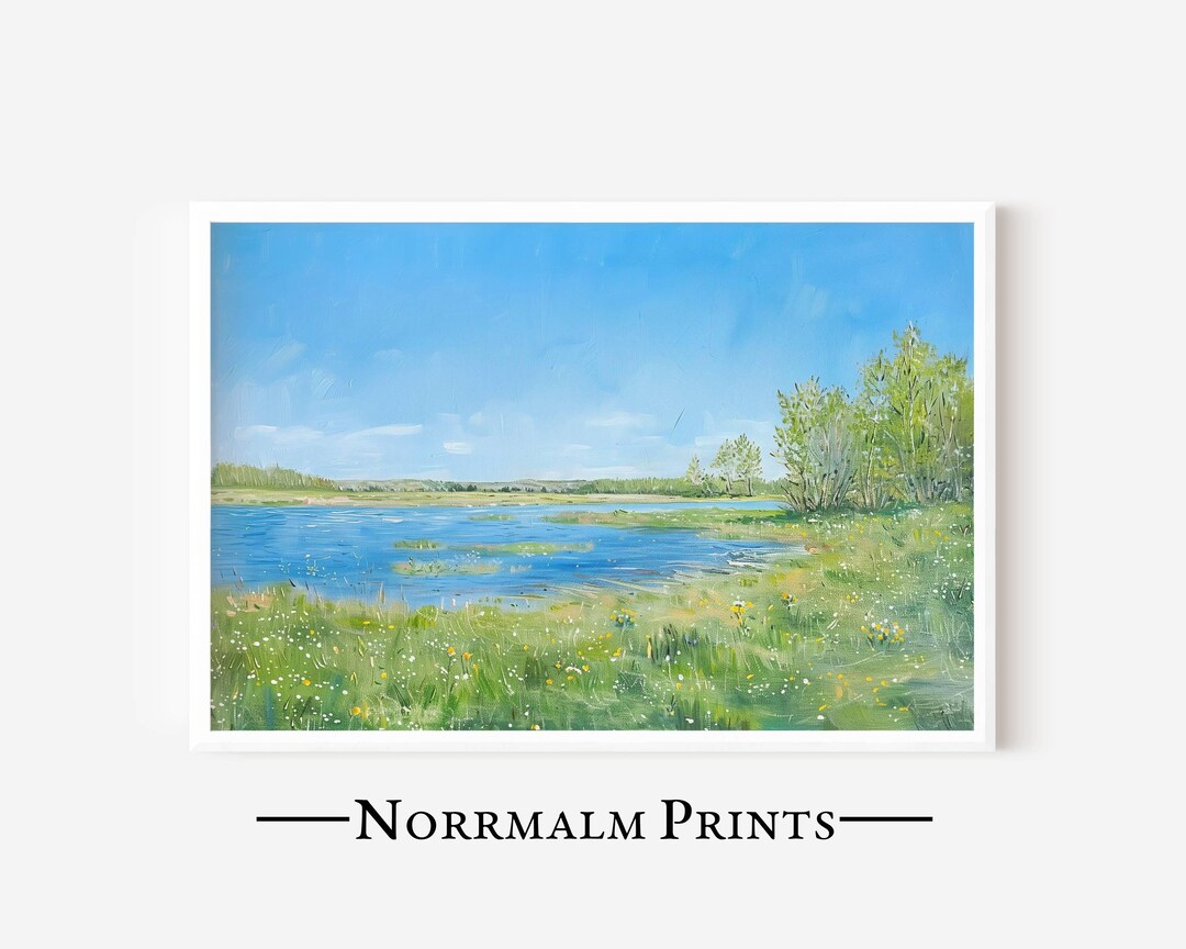 Printable Lakeside Wall Art, Landscape Painting, Country Scenery Print ...