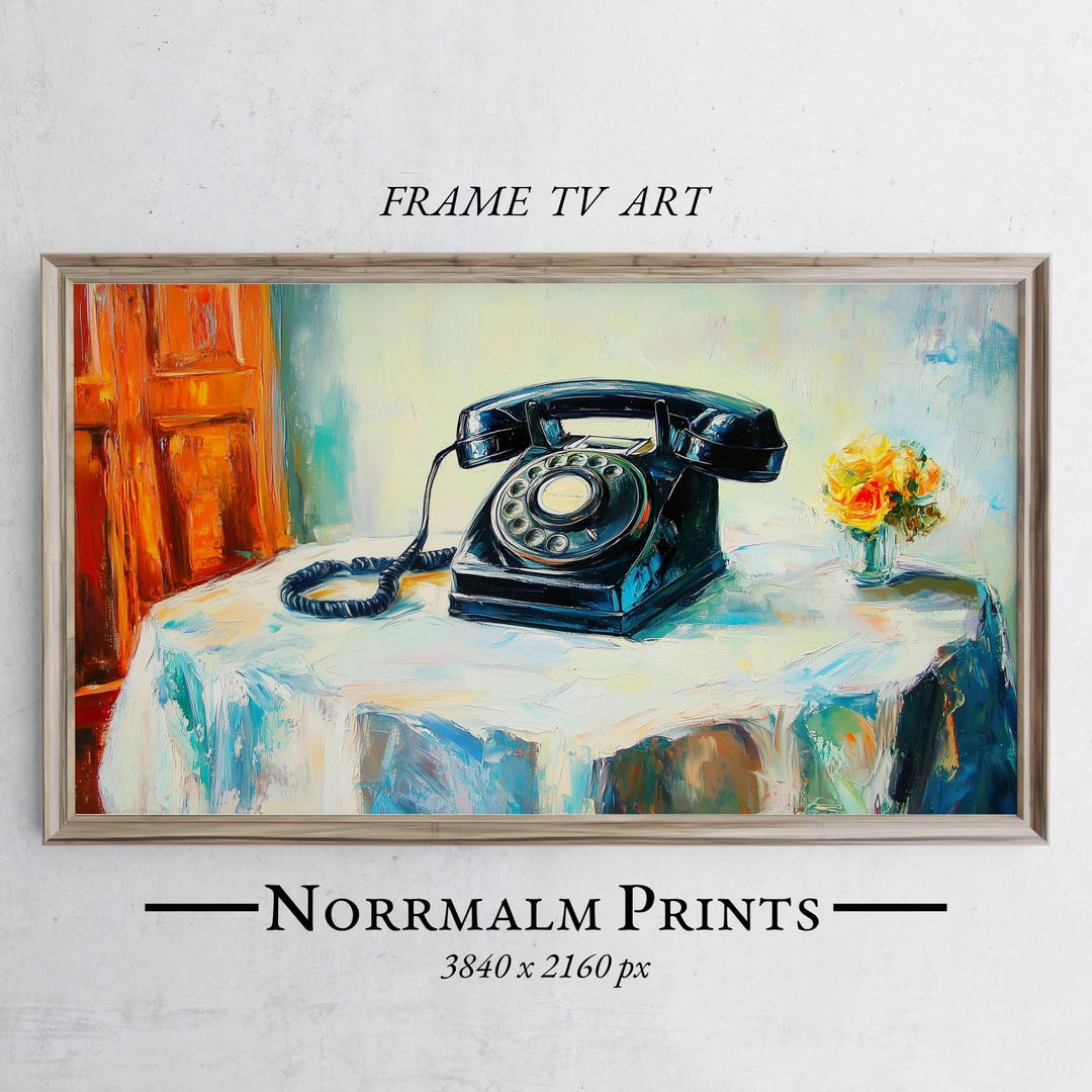 Retro Telephone Frame TV Art, Old Vintage Black Phone Artwork, Interior ...