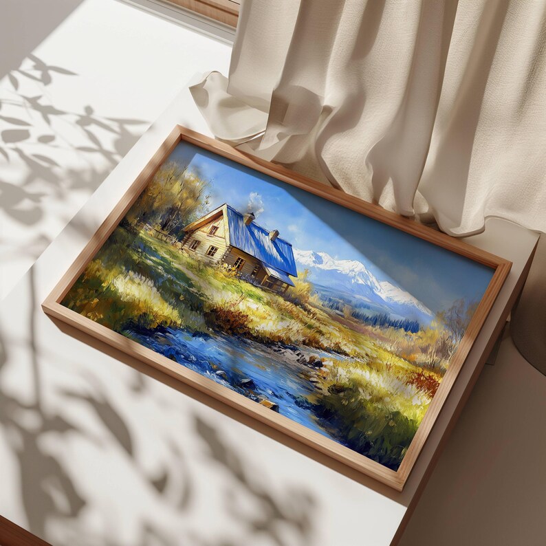 Printable Log Cabin Wall Art, Country House Print, Rural Landscape ...