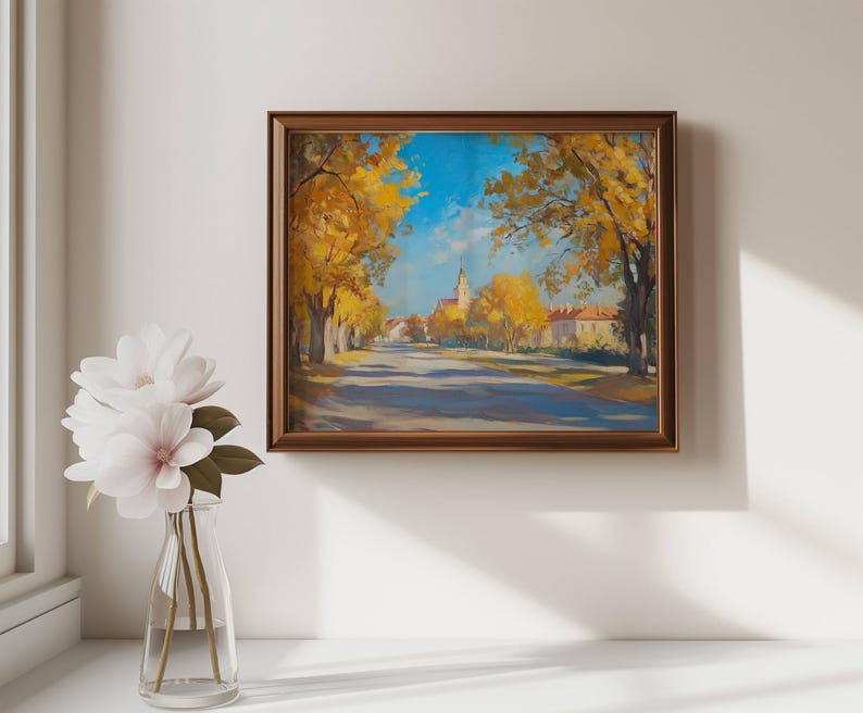 Printable Tree-lined Street Wall Art, Autumn Foliage Painting ...