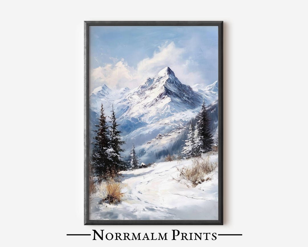 Printable Snow-clad Mountain Wall Art, Alpine Landscape Painting ...
