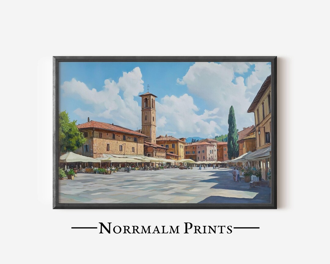 Printable Marketplace Town Square Wall Art, Market Stall Print, Sunny ...