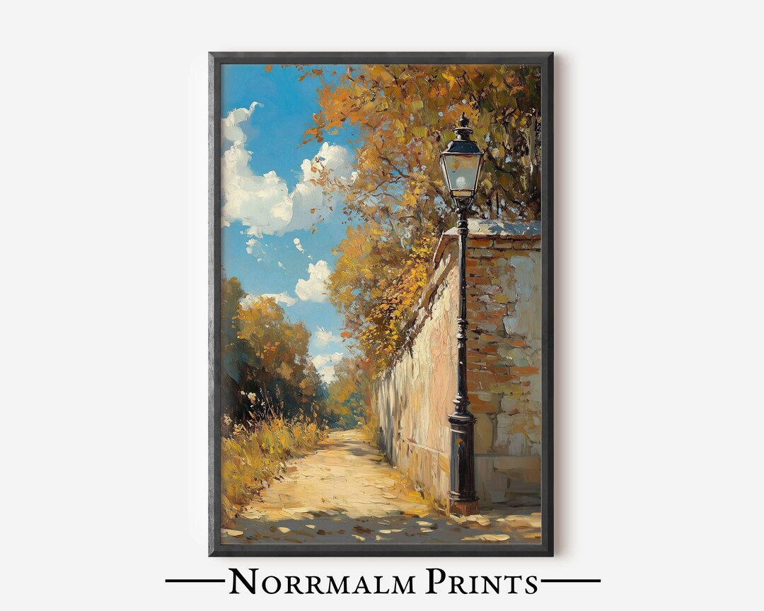Autumn Lamp Post Print: Sunlit Path, Golden Foliage (digital Download ...