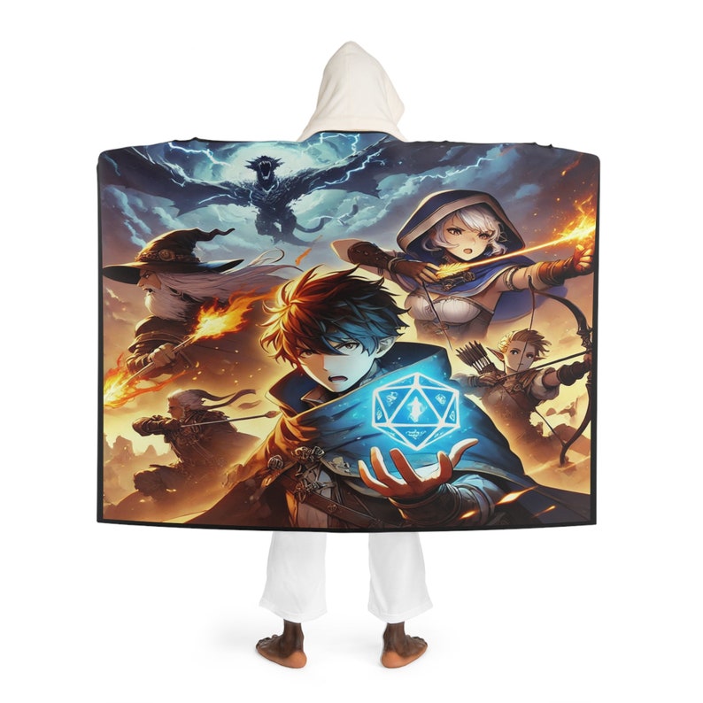 Epic Dnd Battle Anime Style Hooded Sherpa Fleece Blanket Mage, Warrior ...