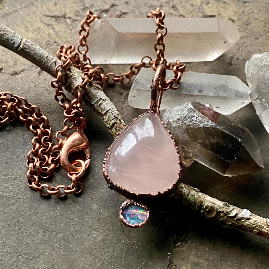 Rose Quartz and Opal Doublet Copper Necklace - Etsy