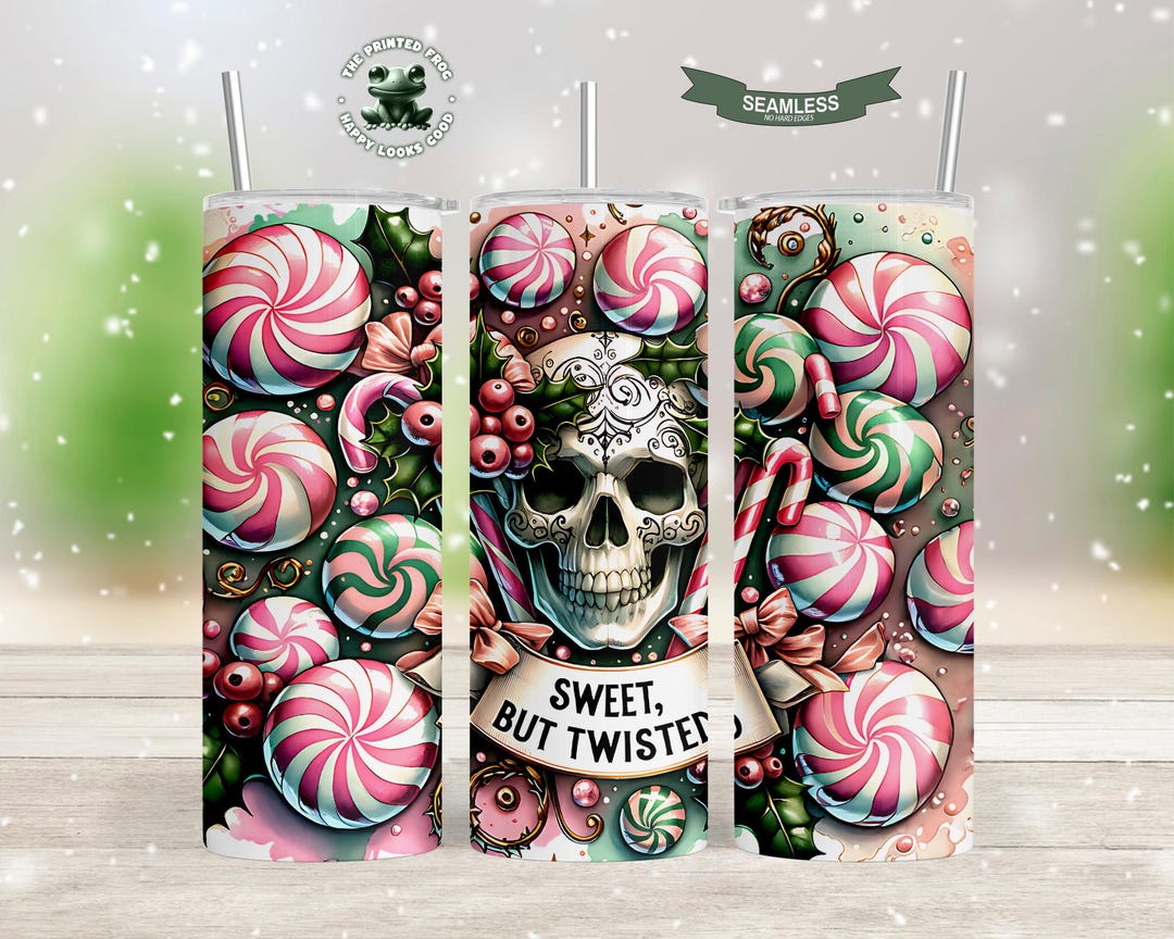 Funny Sweet but Twisted Christmas Skull 20oz Skinny Tumbler Seamless ...