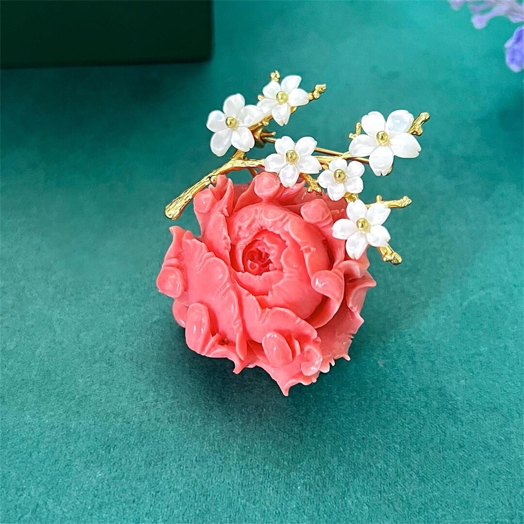 Handmade Pink Conch Flower Brooch: Mother of Pearl Blossom, Gold Plated ...