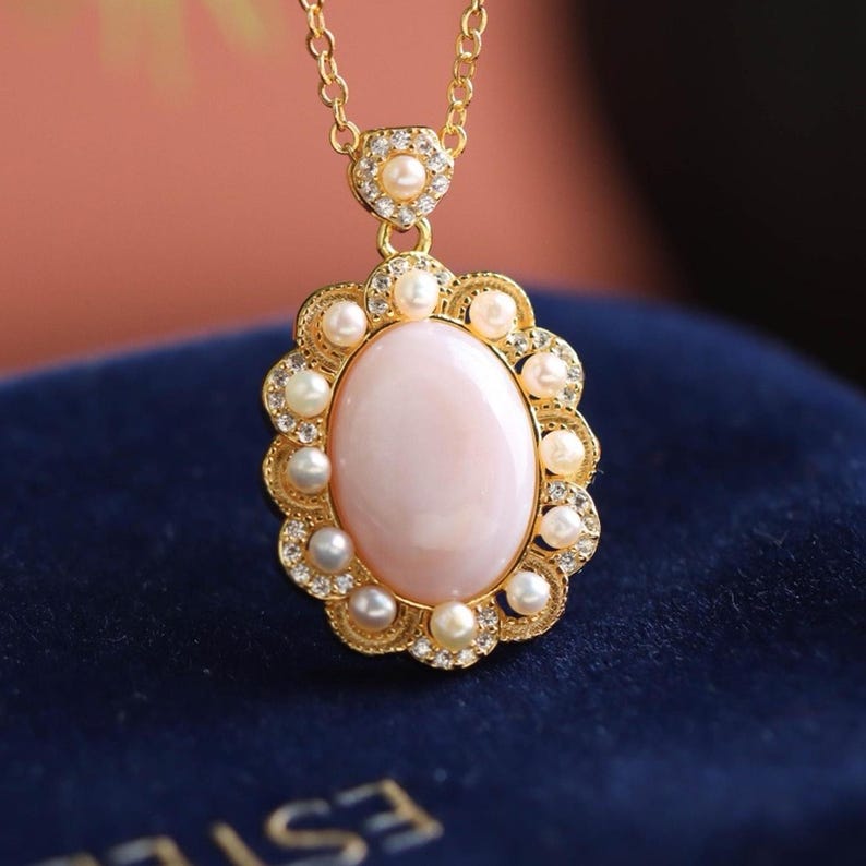 Pink Conch Shell Necklace: Gold Plated Silver, Freshwater Pearl Pendant ...
