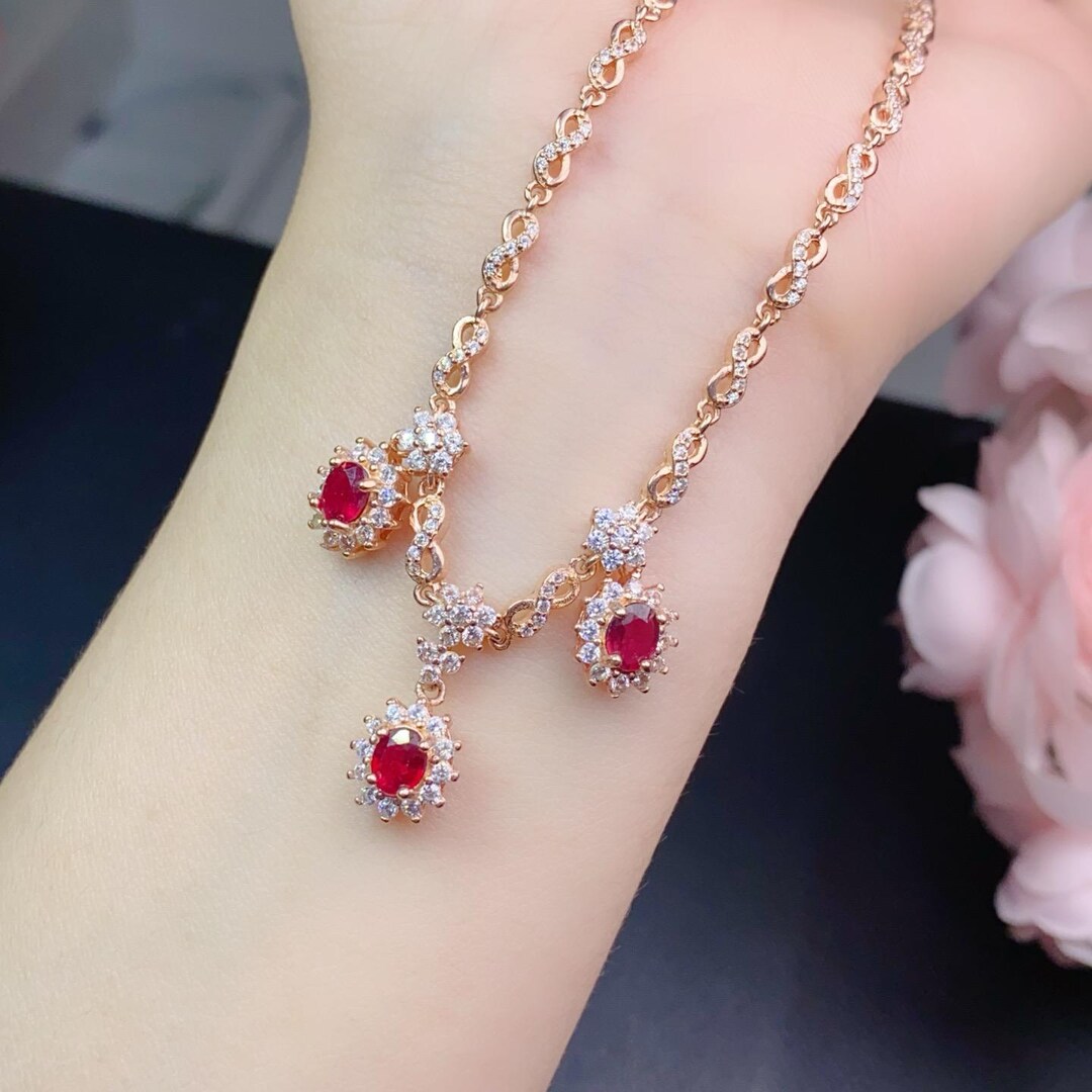 Natural Pigeon Blood Ruby Pendant Necklace With Gold Plated Silver ...