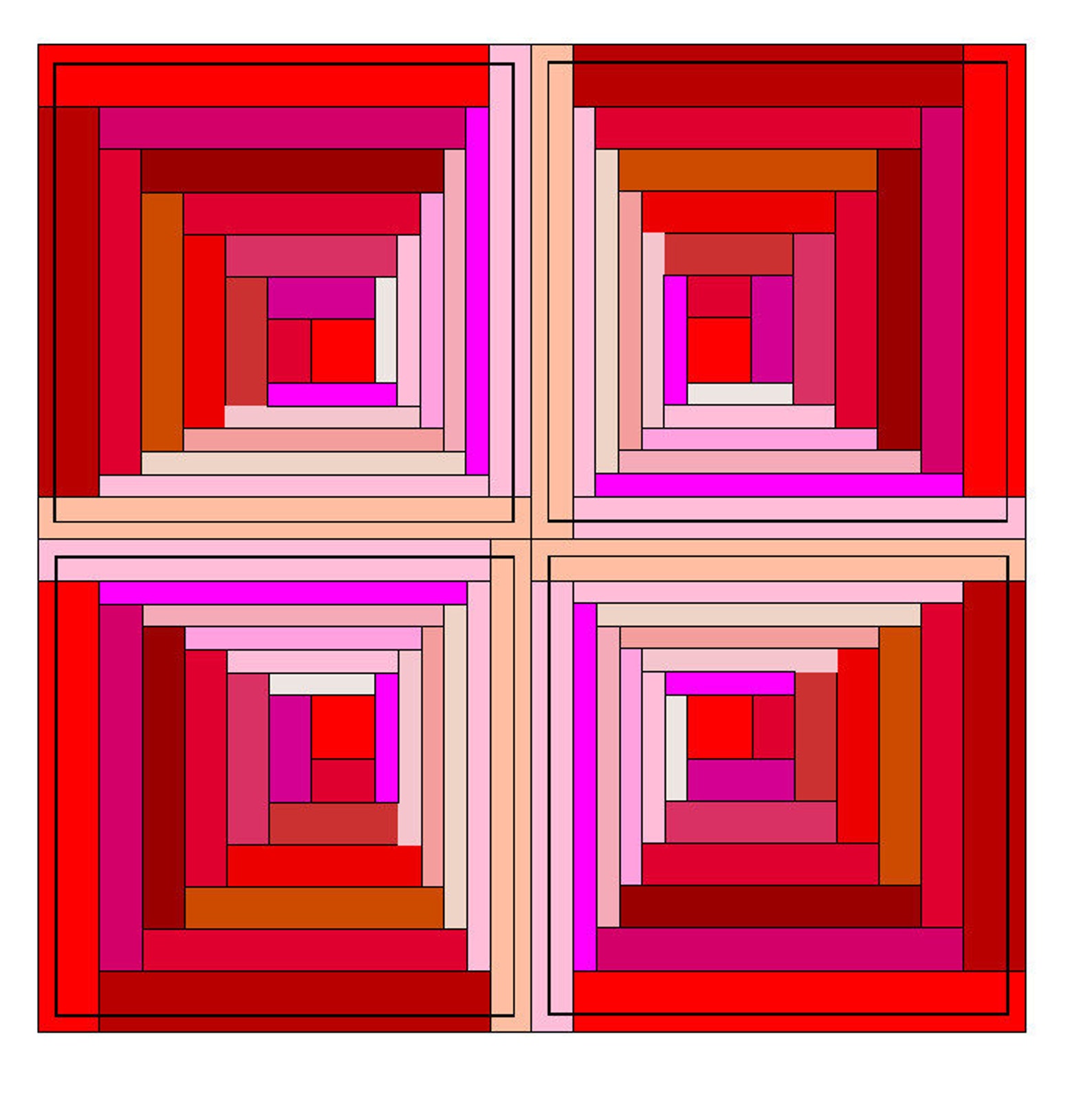 Curved Log Cabin, 3 Sizes of Blocks, Printable. Foundation Paper ...