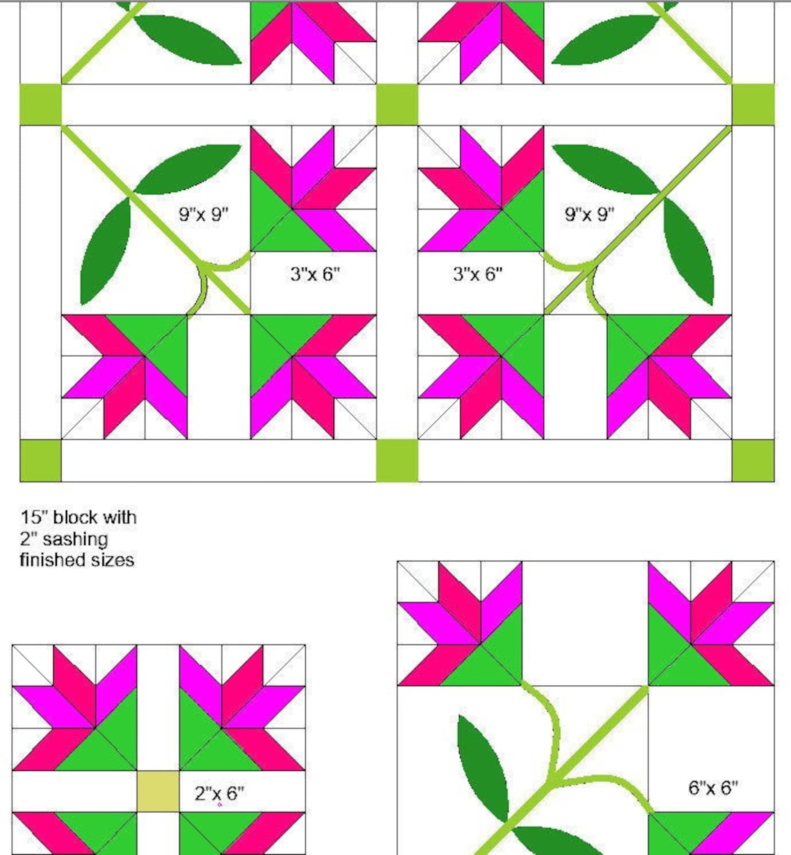 6 Carolina Lily Quilt Block Printable PDF. Foundation - Etsy