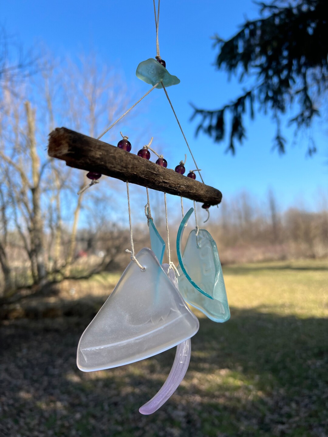 Pale Blue and Pink Recycled Glass Windchime - Etsy