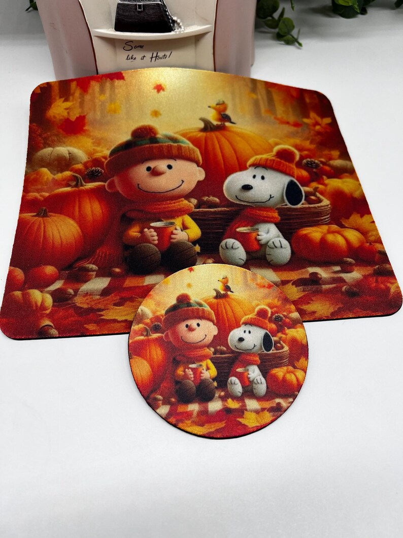 Snoopy and Charlie Brown Pumpkin Mouse Pad and Coaster Set, Mouse Pad ...