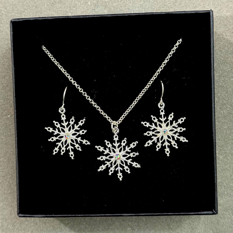 Snowflake***jewelry Set, Rhinestone Crystal, Holiday Metal Necklace ...