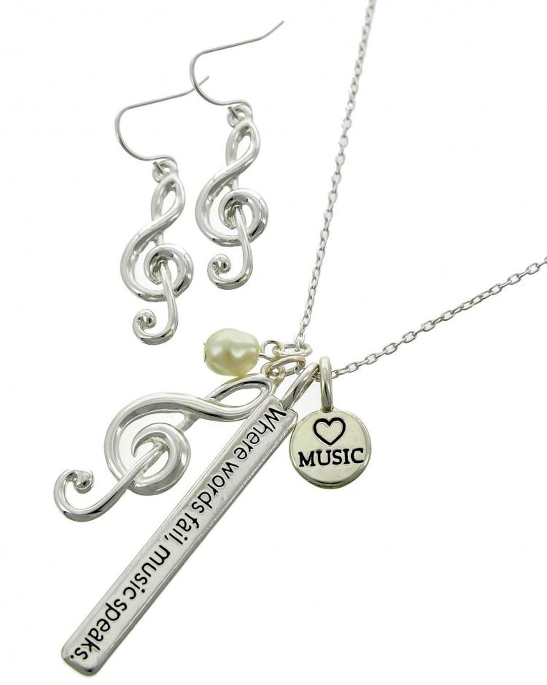 Music Note Necklace and Earrings, Music Note Jewelry, Music Teacher ...
