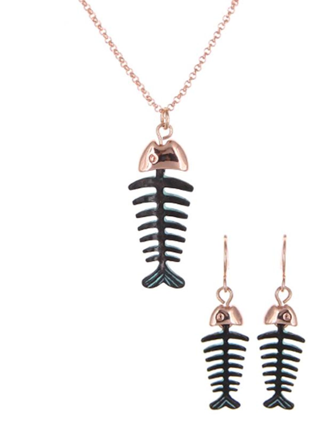 Fish Bone Necklace Earring Set, Fish Bone Jewelry, Fish Bone Earrings ...