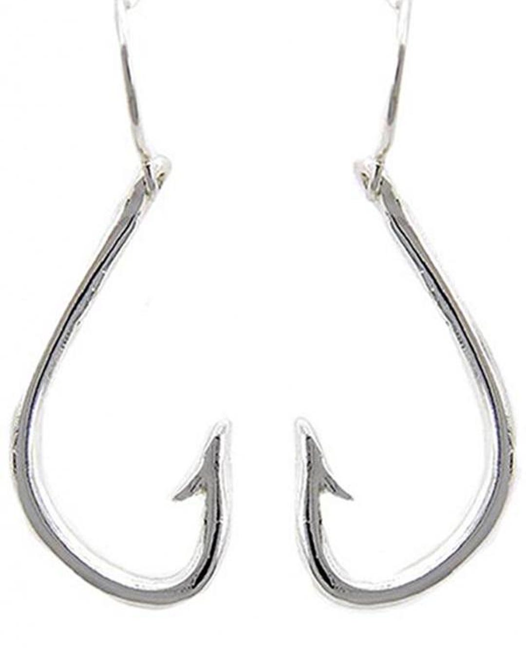 Silver Patina 3D Barbed Fish Hook Fishing Hook Metal Earrings Fishing ...