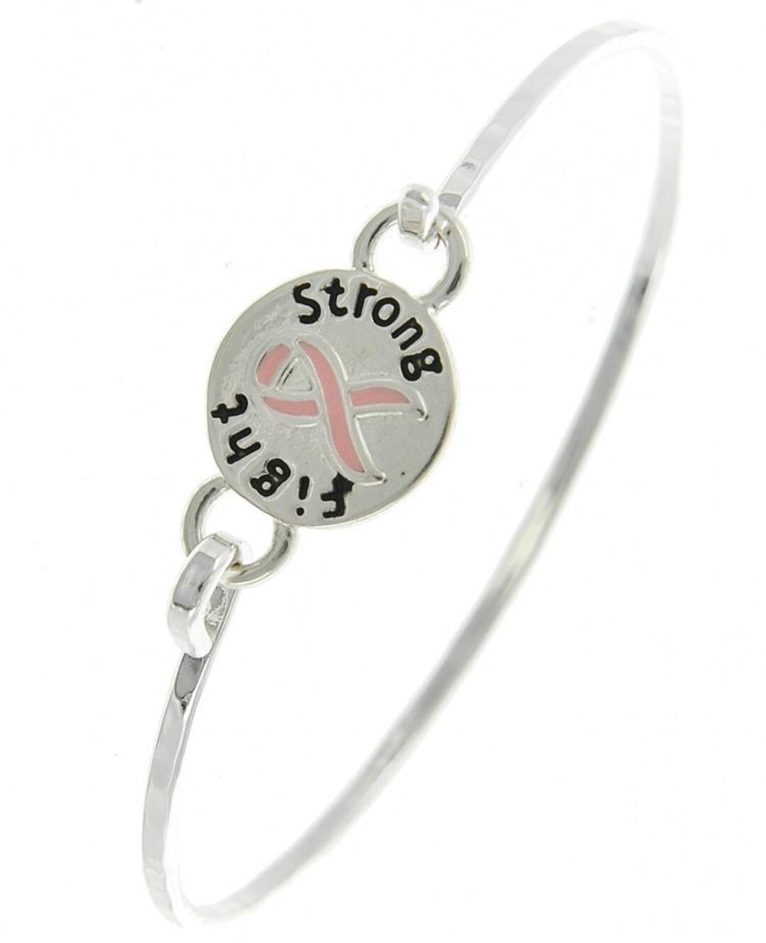 Pink Ribbon Bangle Bracelet, Sterling Silver Plated, FIGHT CANCER ...