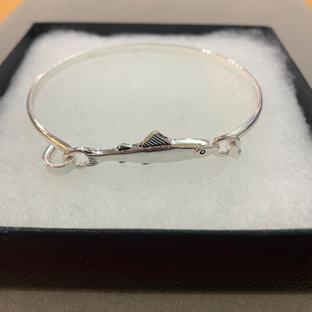 3d*antique Silver Salmon Fish Casting Bangle Bracelet Sea Life Gift for ...