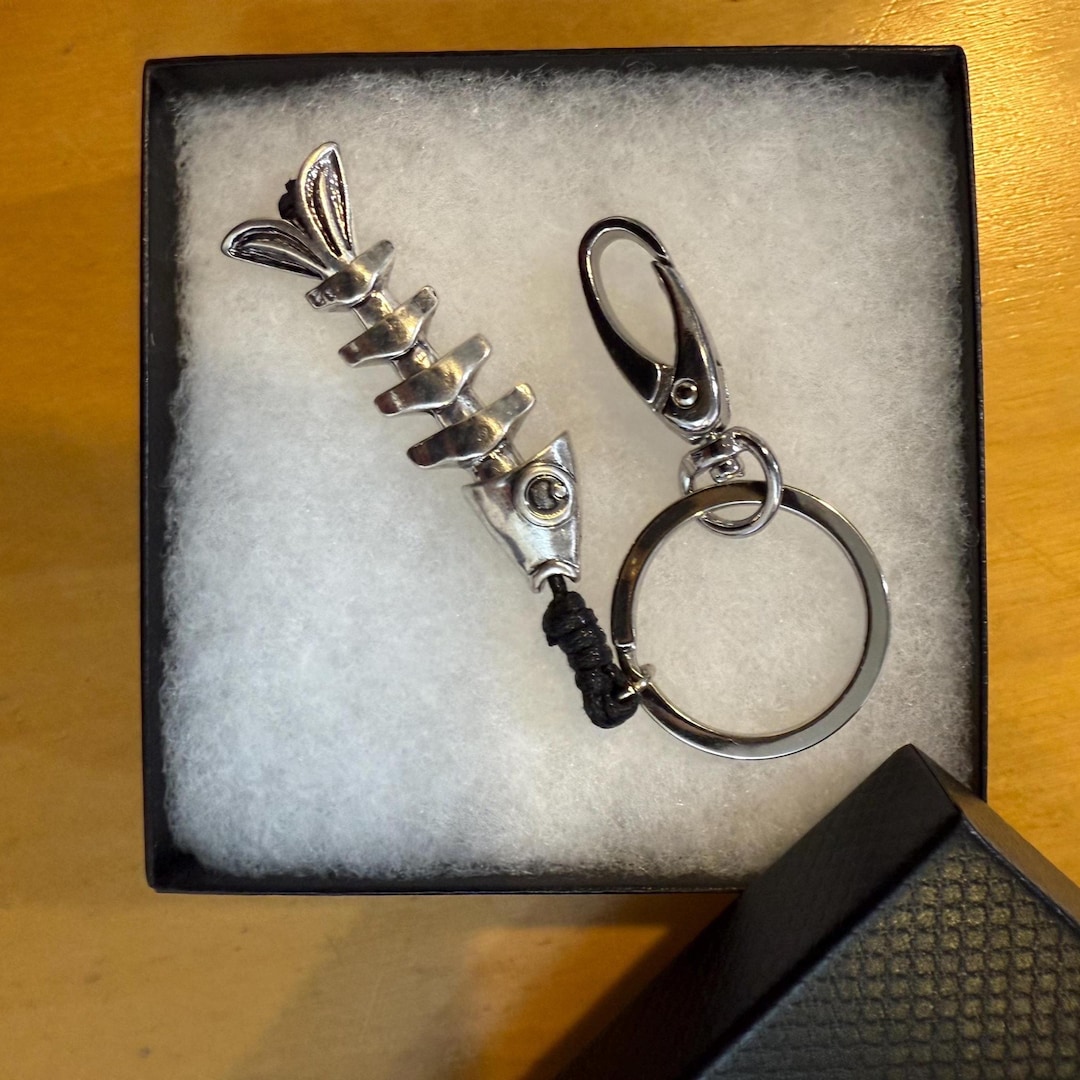 3d**burnished Silver Fish Bone Thread Metal Keychain Fish Skeleton Key ...