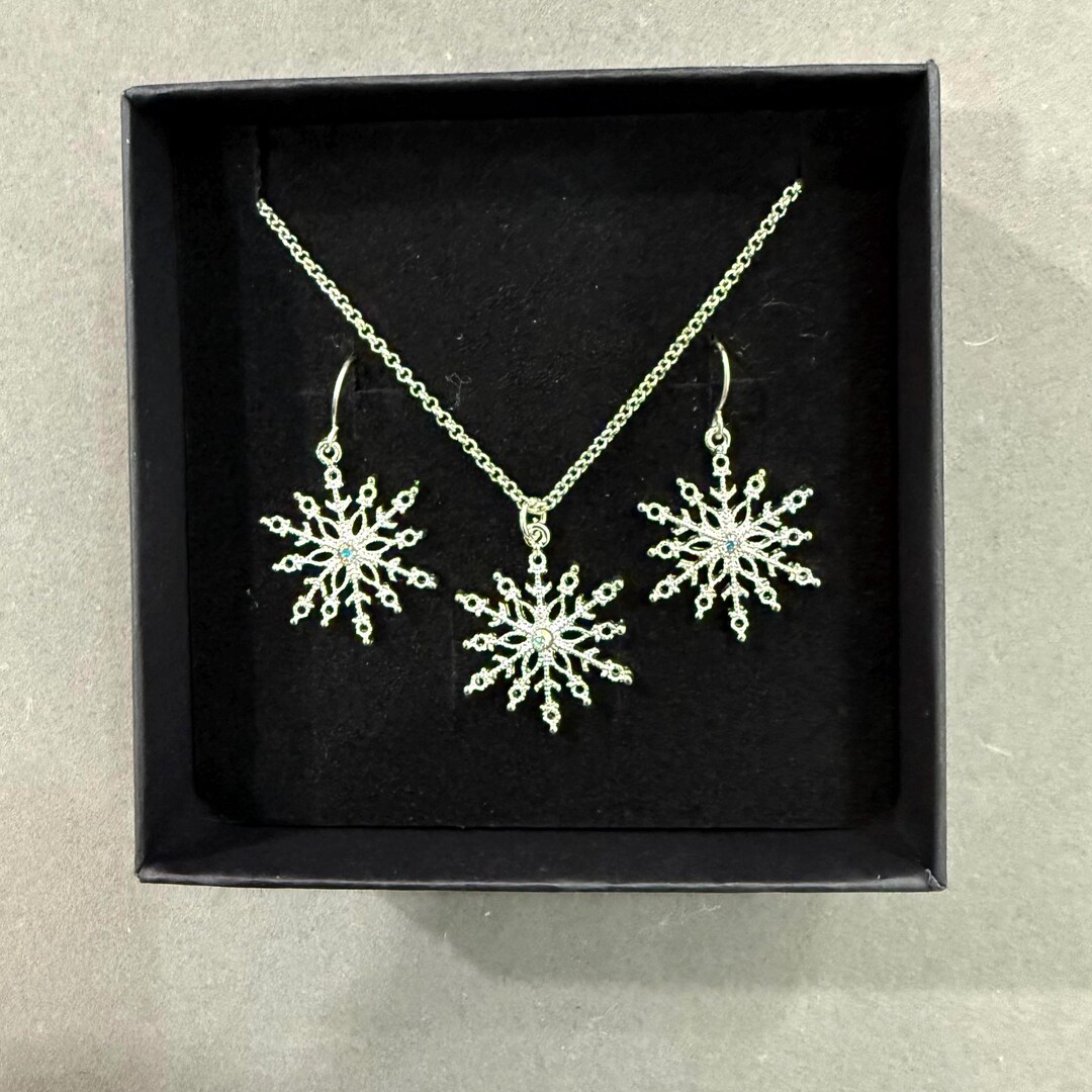 Snowflake***jewelry Set, Rhinestone Crystal, Holiday Metal Necklace ...