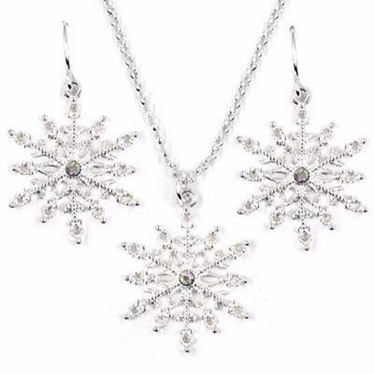 Snowflake***jewelry Set, Rhinestone Crystal, Holiday Metal Necklace ...