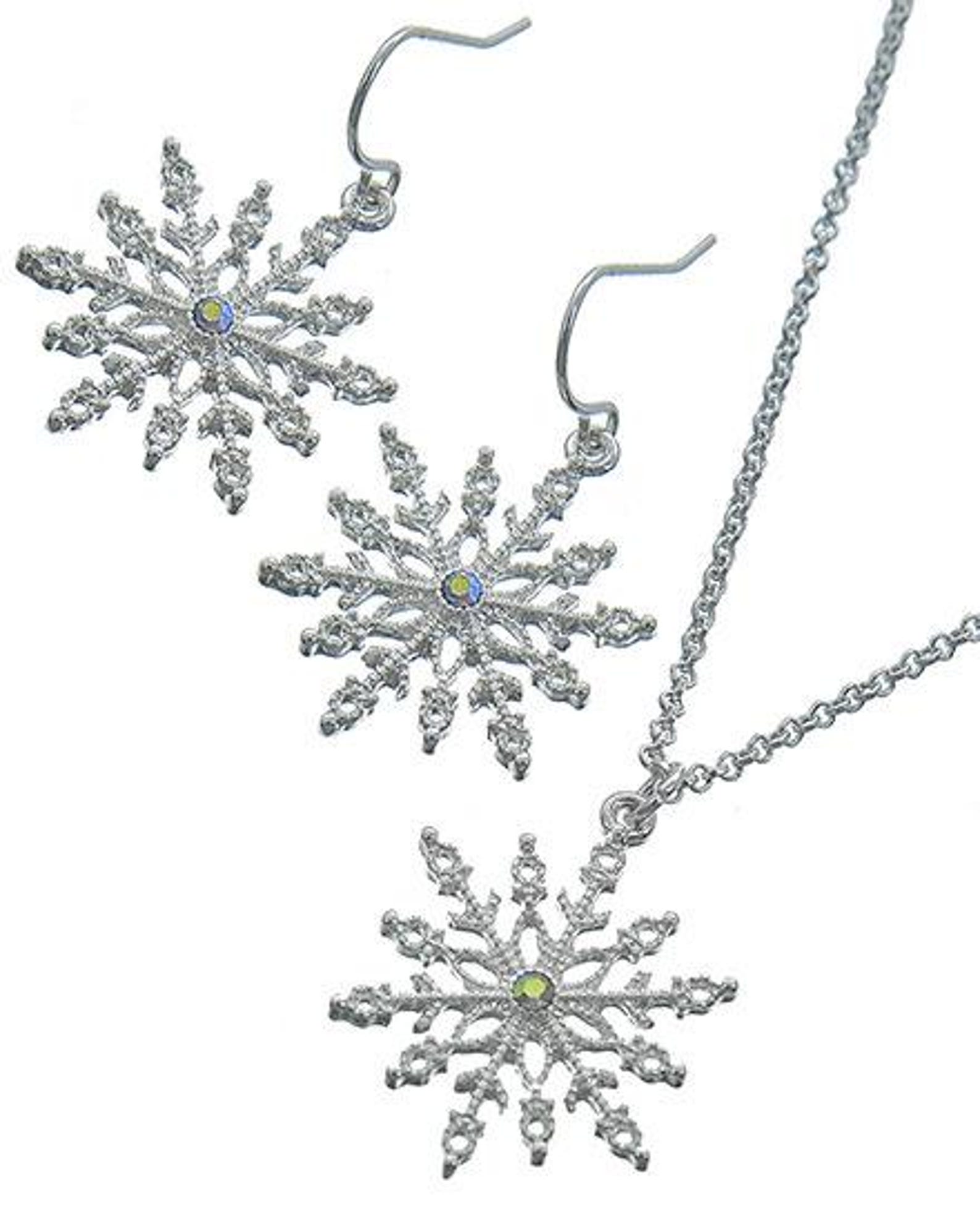 Snowflake***jewelry Set, Rhinestone Crystal, Holiday Metal Necklace ...