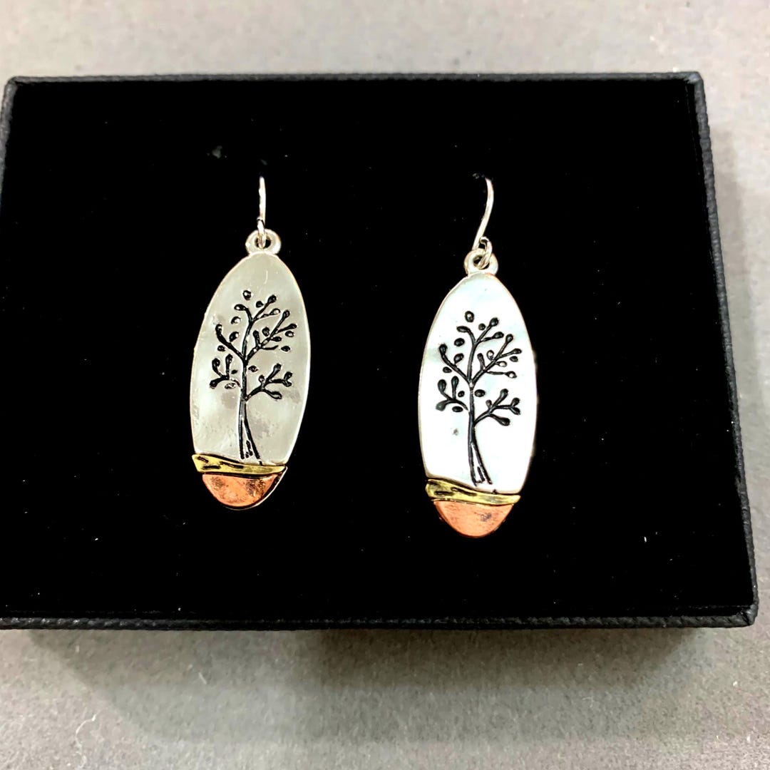 Earrings*tree of Life Dangle Earrings, Tri-tone Metal Handmade Jewelry ...