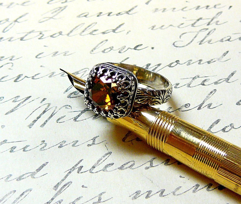 Ana Ring Vintage Sterling Silver Floral Band Crystal Ring | Etsy