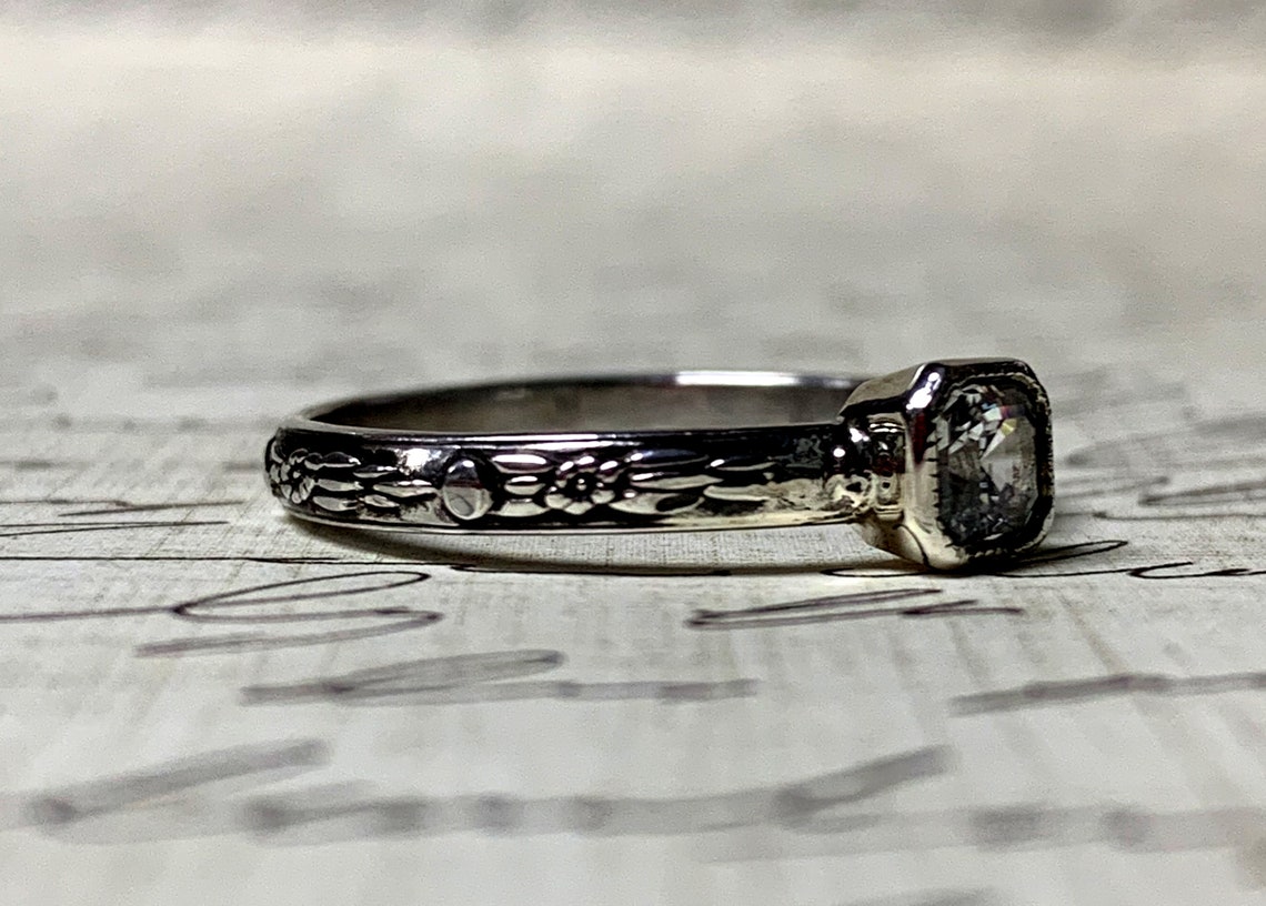 Promise Ring Sterling Silver Floral Pattern Ring With - Etsy