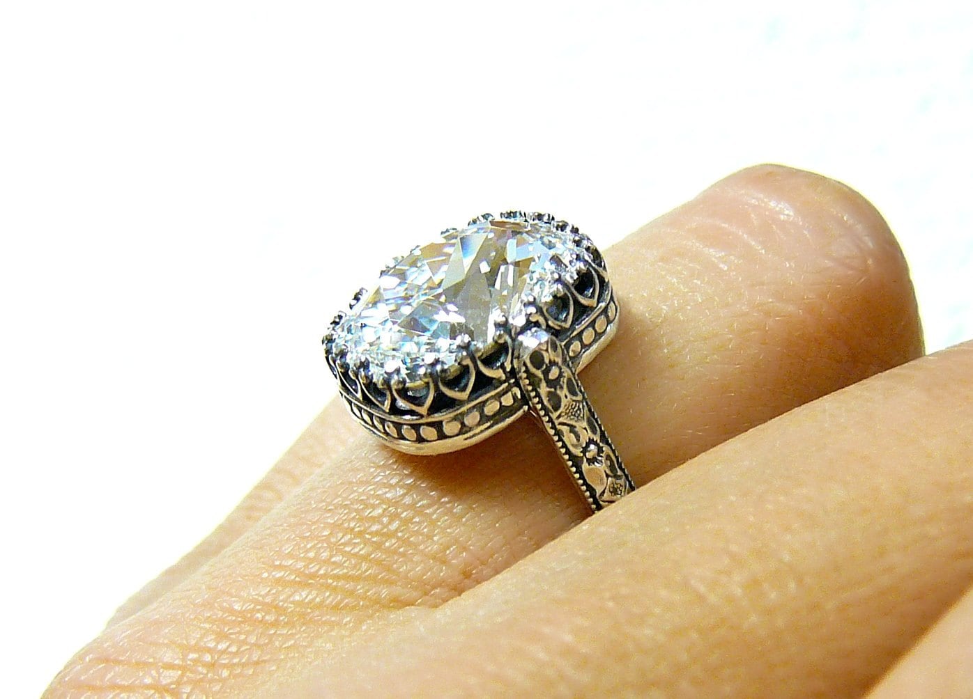 Alexandria Ring Vintage Style Sterling Silver Engagement - Etsy