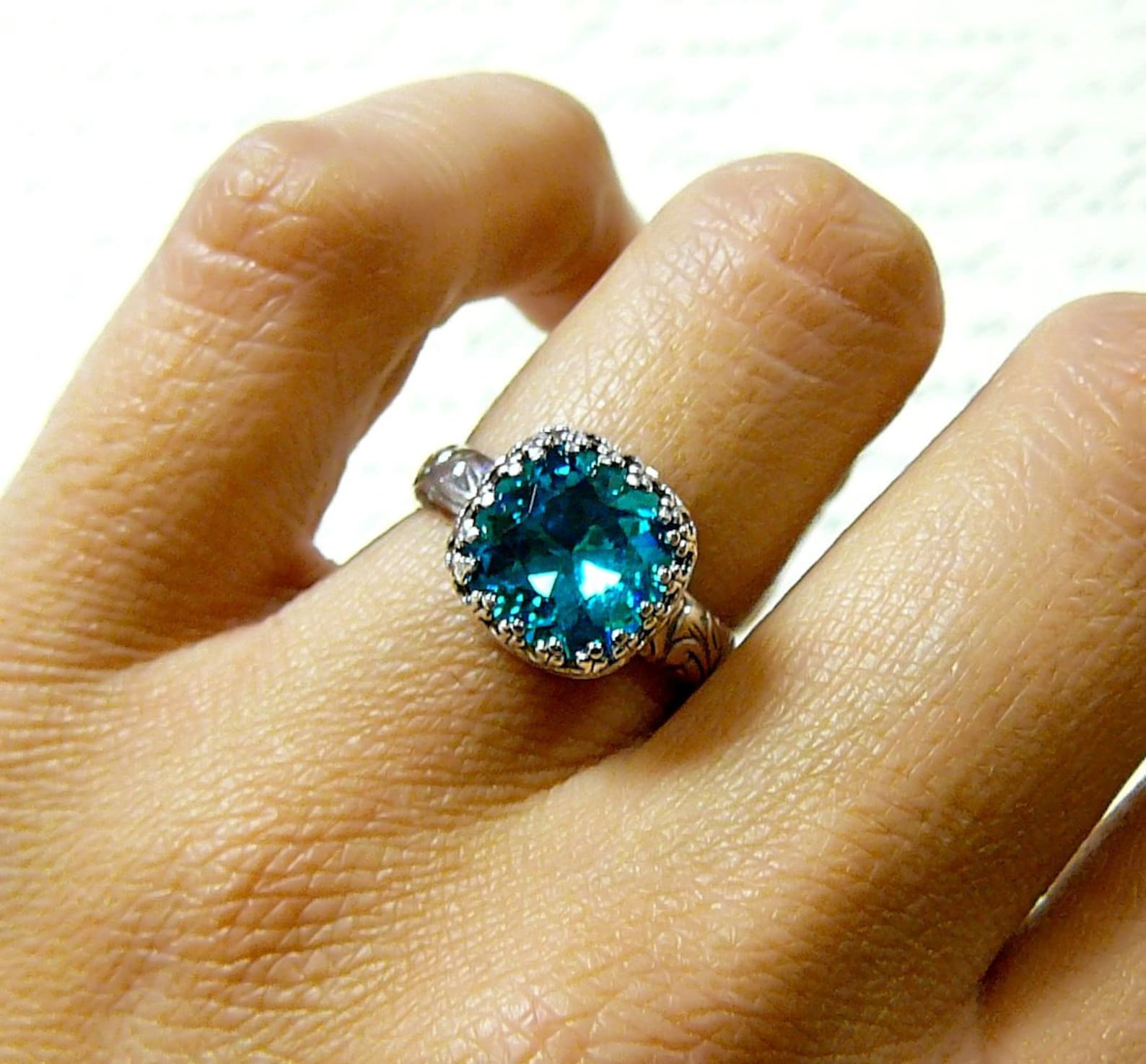 Ana Ring Vintage Goth Sterling Silver Floral Band Blue | Etsy