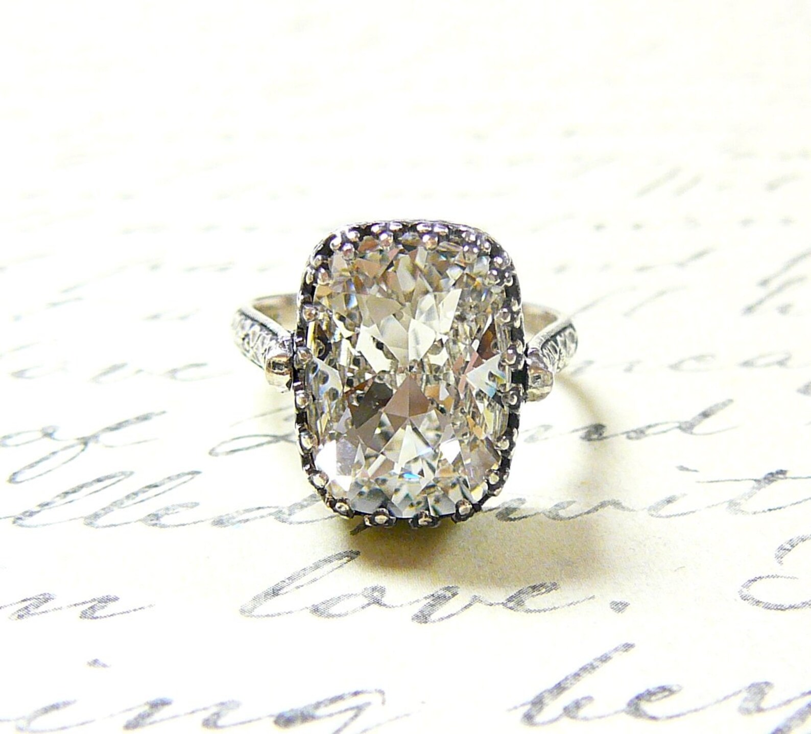 Alexandria Ring Vintage Style Sterling Silver Engagement - Etsy