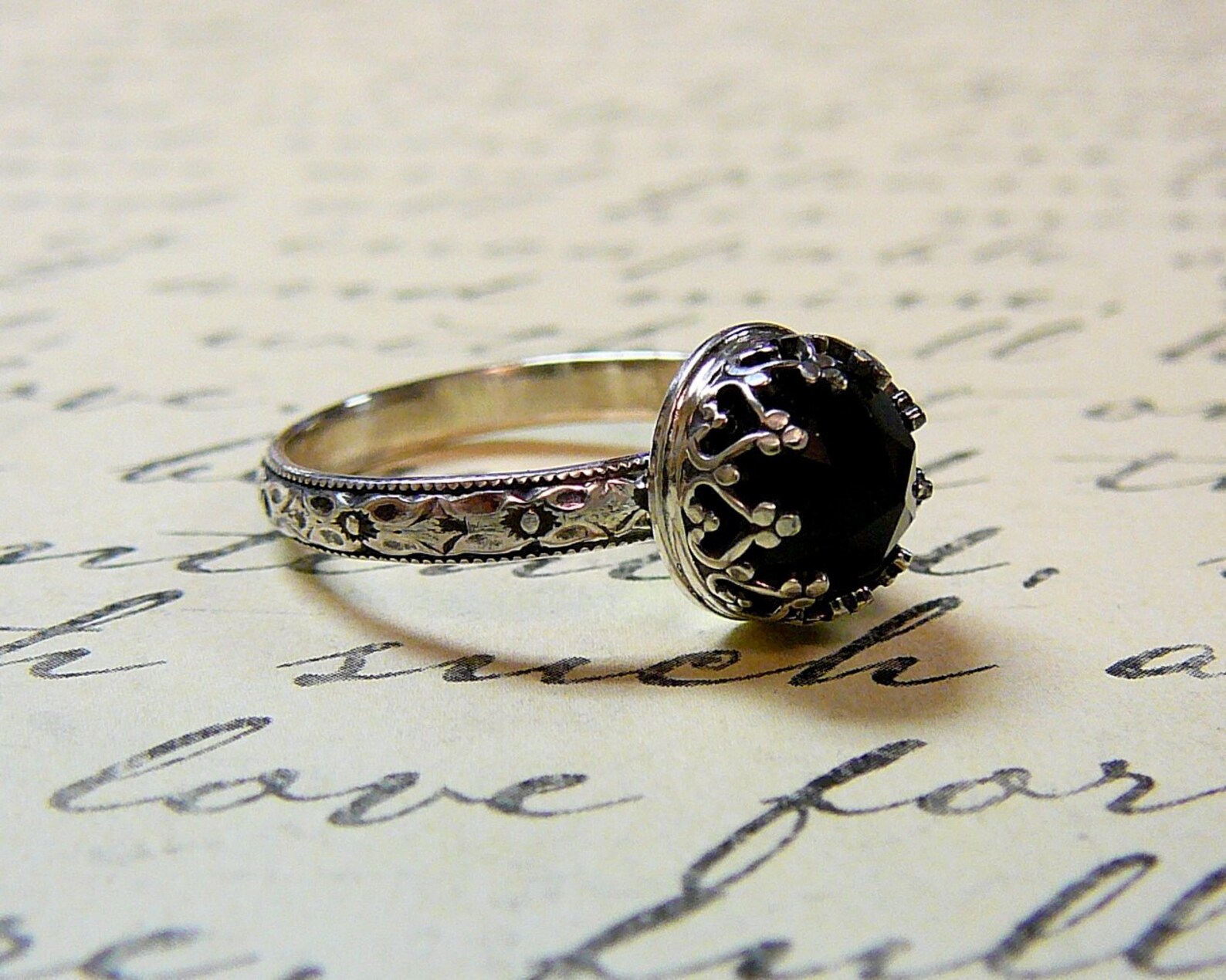 Roxy Ring Beautiful Gothic Vintage Sterling Silver Floral - Etsy