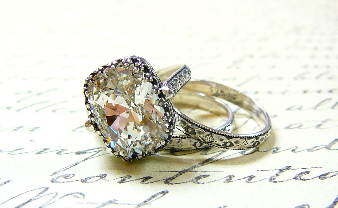 Alexandria Ring Trio - Vintage Style Sterling Silver Engagement Trio ...