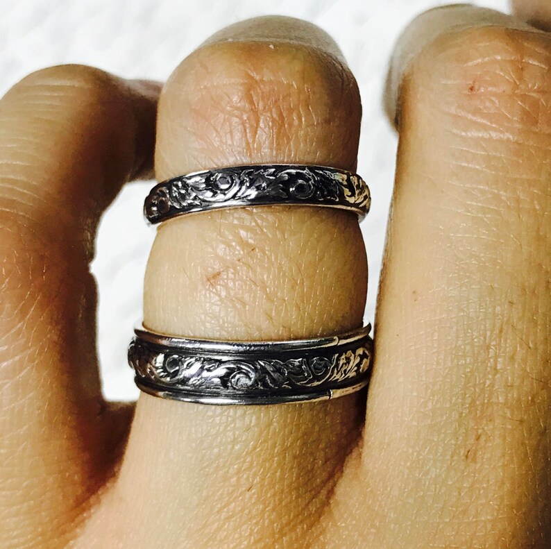 Vintage Style Sterling Silver Pattern Wedding Bands Matching - Etsy