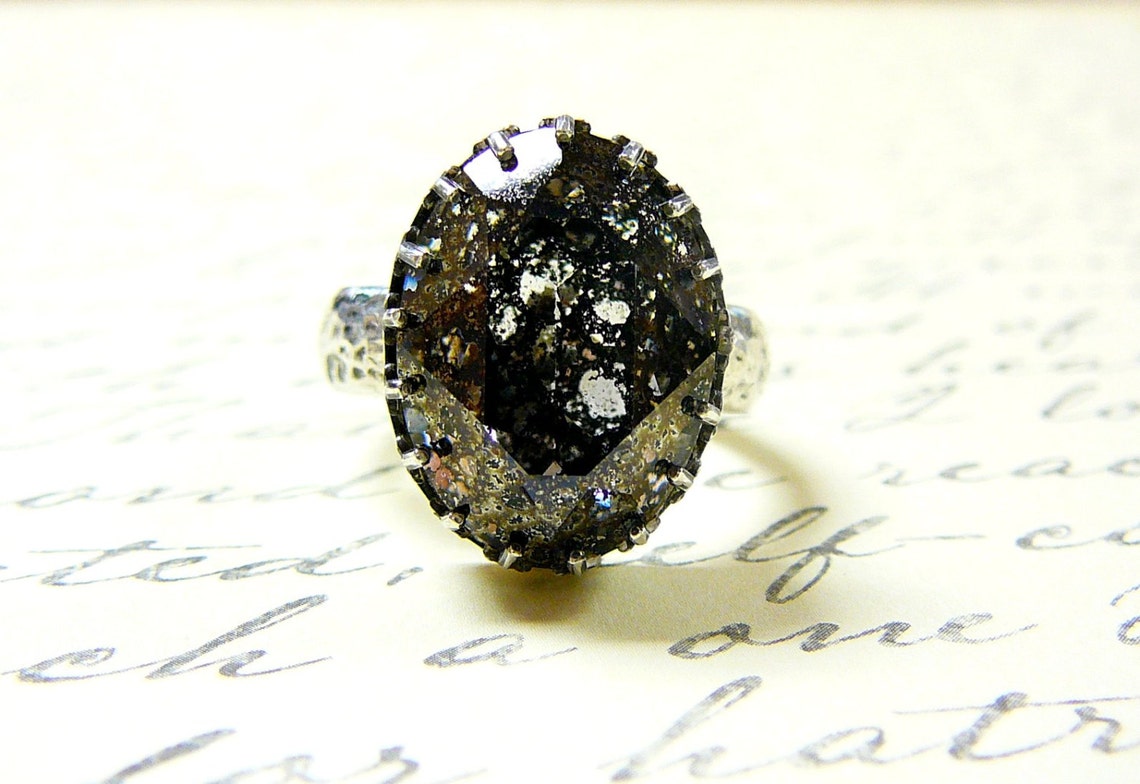 Gothic Sterling Silver Hammered Band With Black Patina Crystal - Etsy