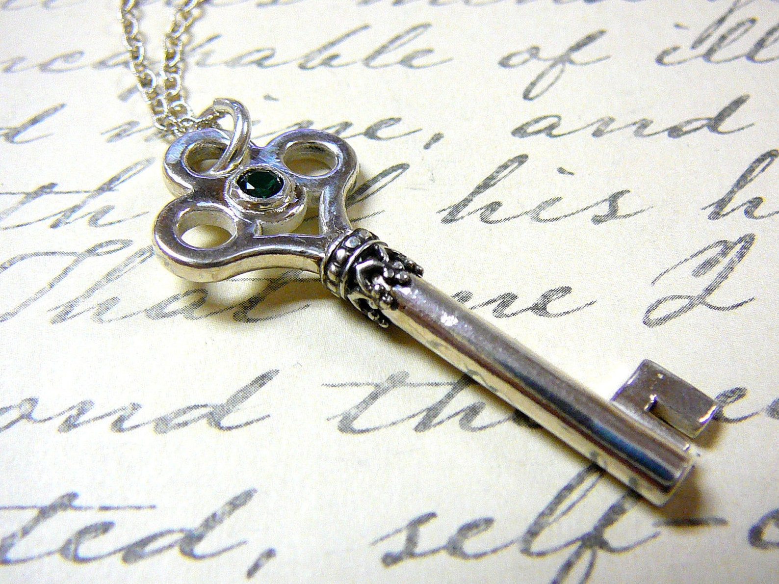 Sterling Silver Skeleton Key Pendant With Birthstone Gemstone - Etsy
