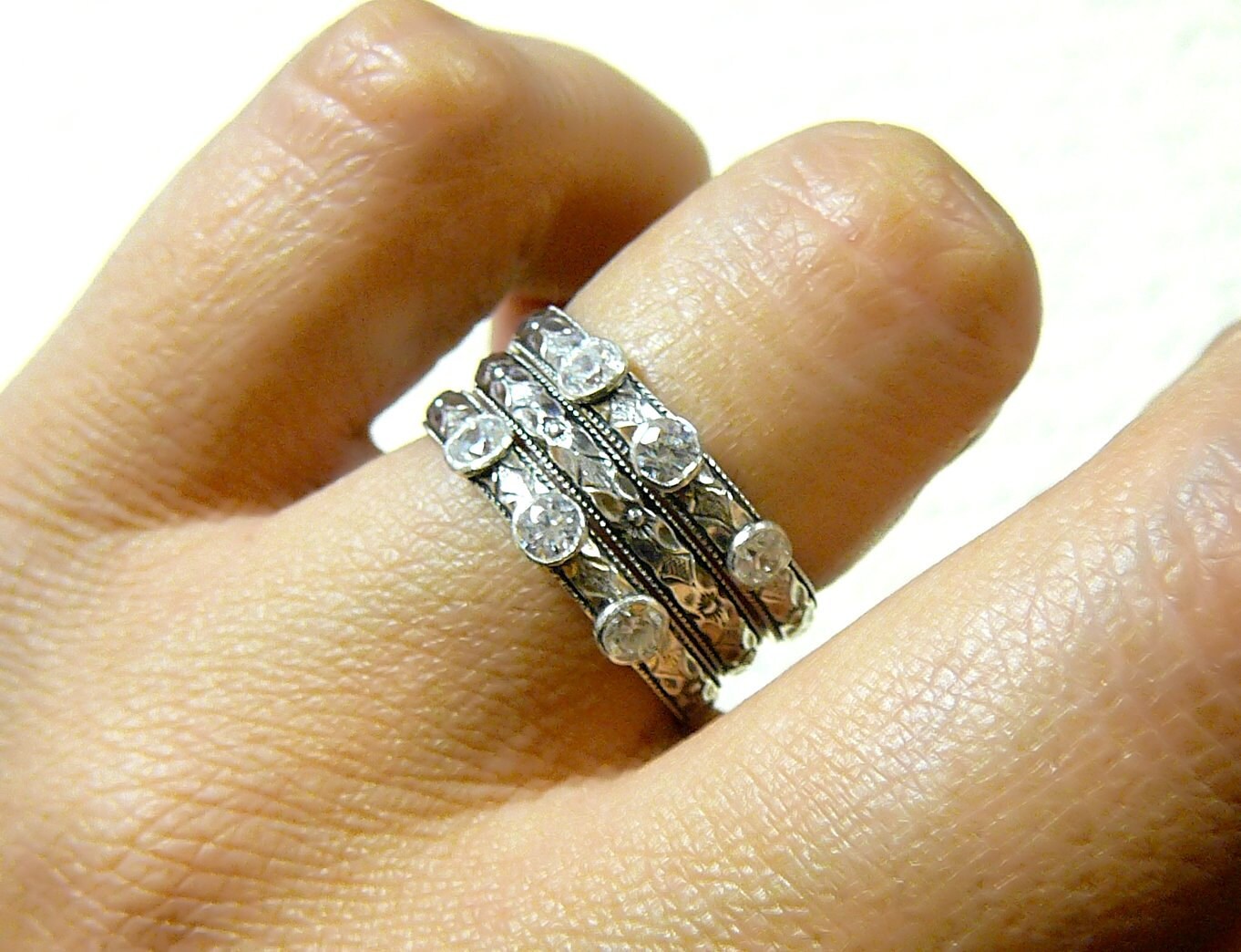 Fiona Ring Vintage Sterling Silver 3 Mm Stack Band With - Etsy