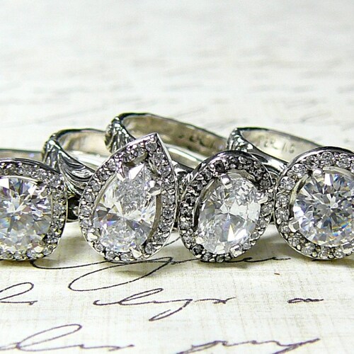 Alexis Ring Trio Vintage Engagement Sterling Silver Asscher - Etsy