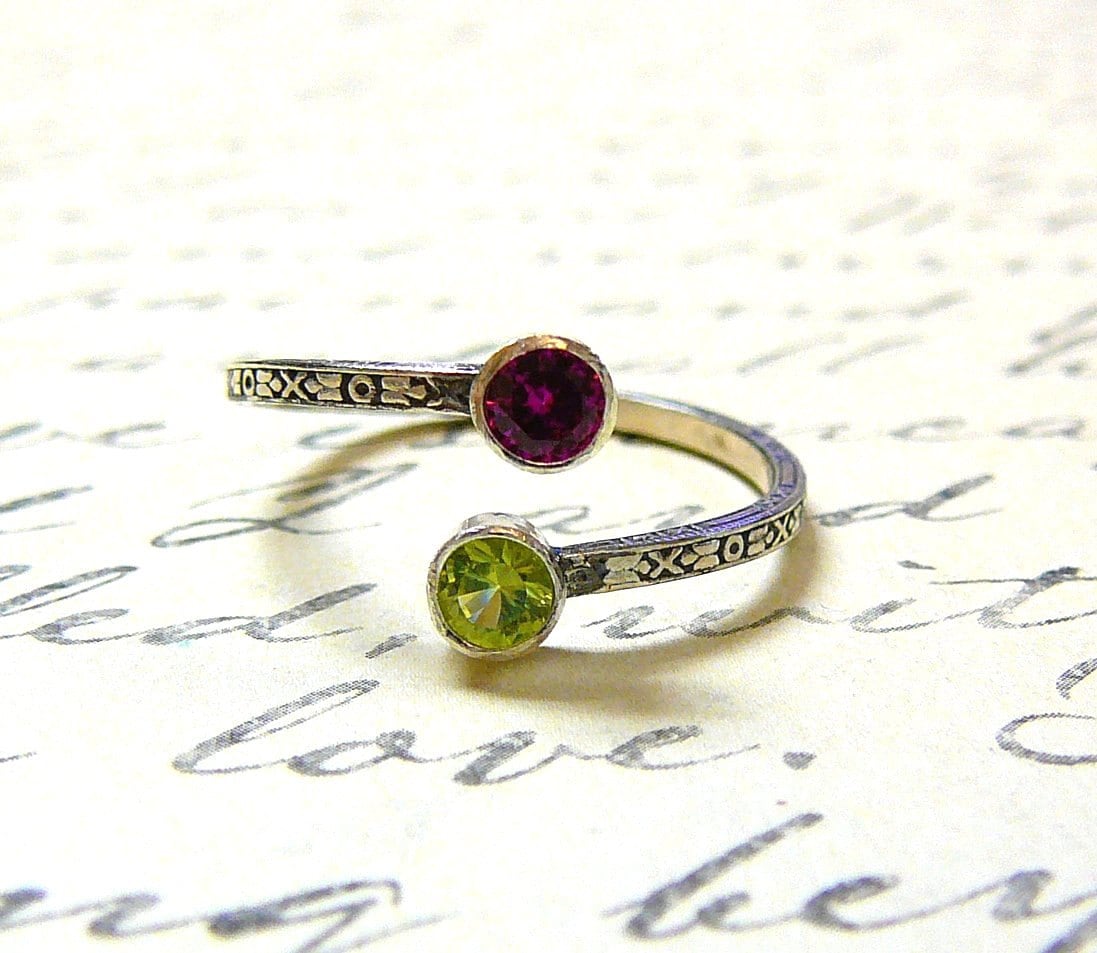 Sterling Silver Hugs and Kisses Pattern Birthstone Ring for | Etsy