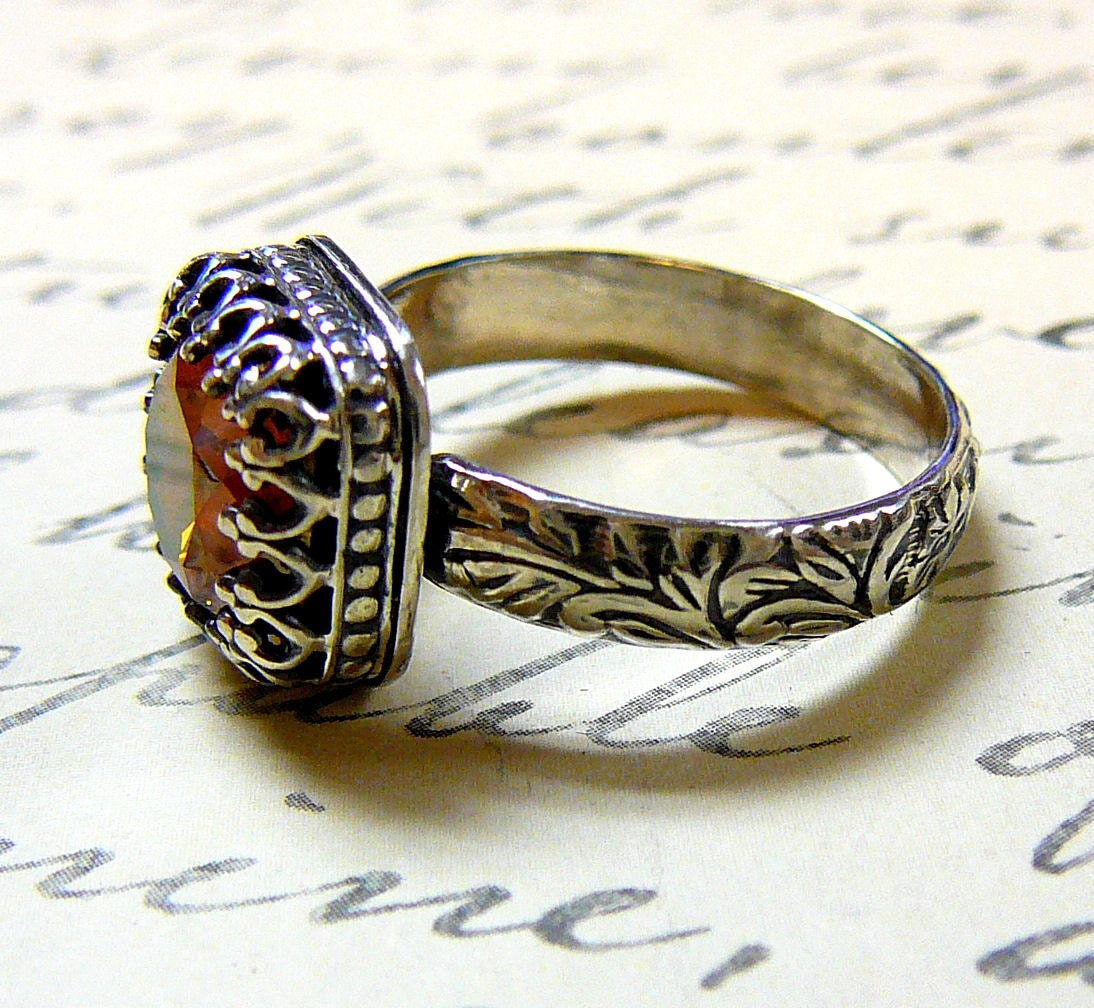 Ana Ring Vintage Sterling Silver Floral Band Crystal Ring | Etsy