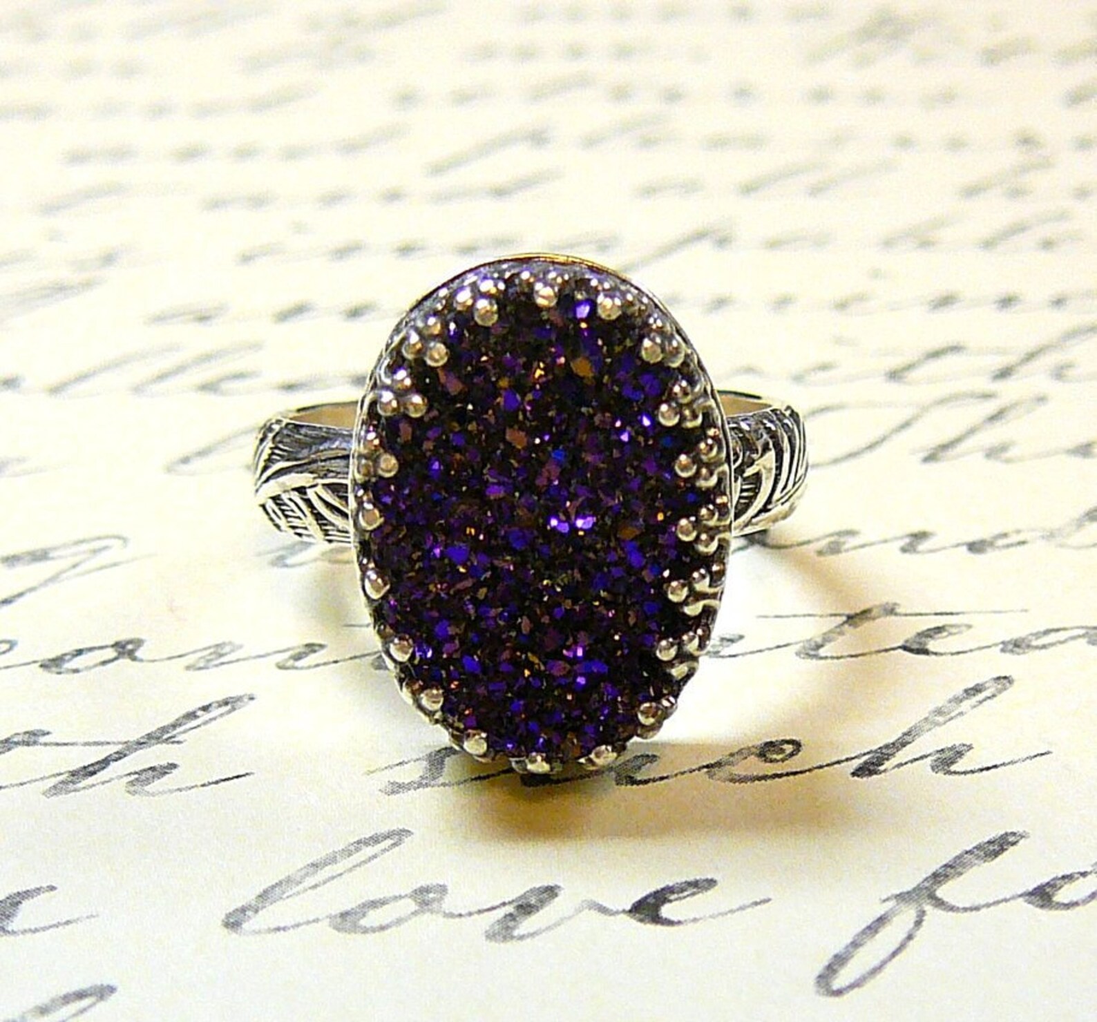 Cassandra Ring Gothic Sterling Silver Ring With Large Oval | Etsy