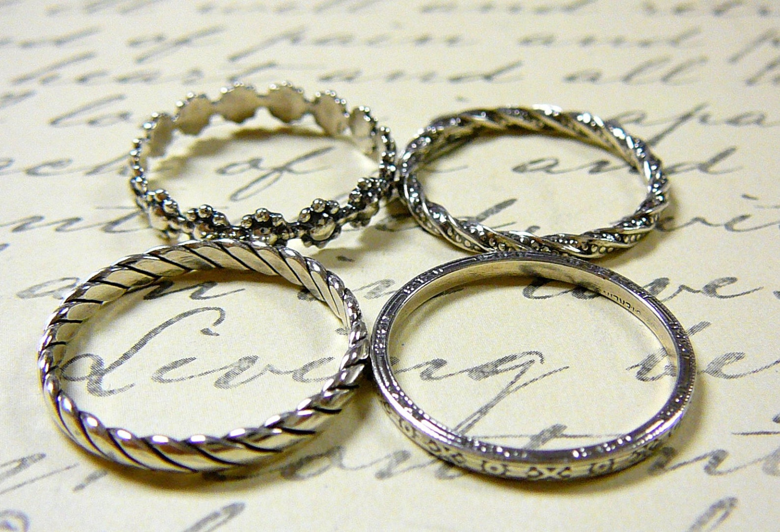 Beautiful Sterling Silver Pattern Stack Rings - Etsy