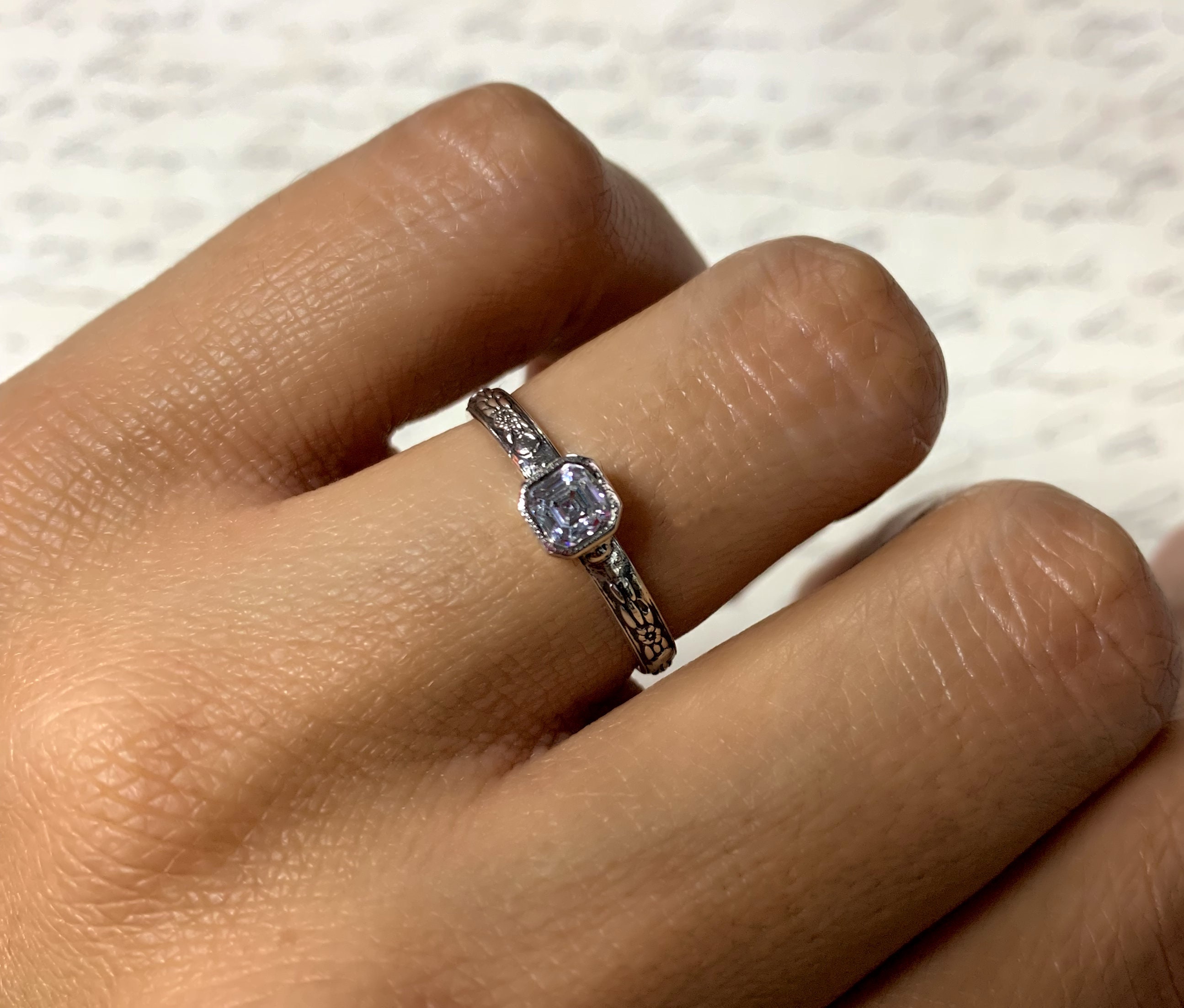 Promise Ring Sterling Silver Floral Pattern Ring with | Etsy