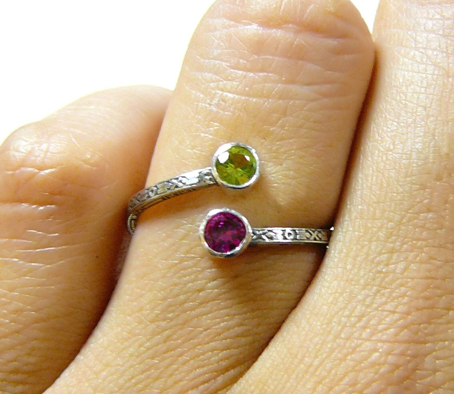 Sterling Silver Hugs and Kisses Pattern Birthstone Ring for - Etsy