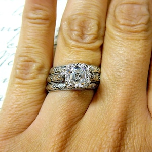 Alexis Ring Trio Vintage Engagement Sterling Silver Asscher - Etsy