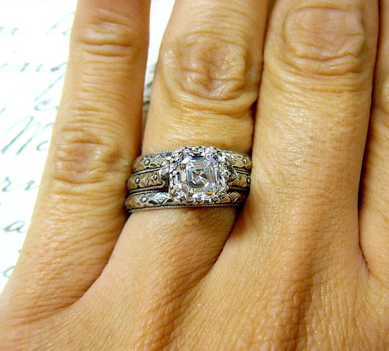 Alexis Ring Trio Vintage Engagement Sterling Silver Asscher - Etsy